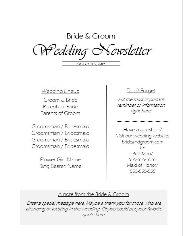 Wedding Newsletter Template/ Wedding Itinerary Timeline/ Editable ...