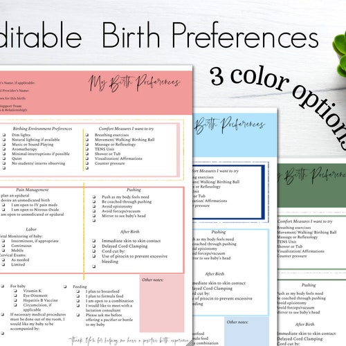 Editable Birth Plan Template/ Editable Birth Preferences/ - Etsy