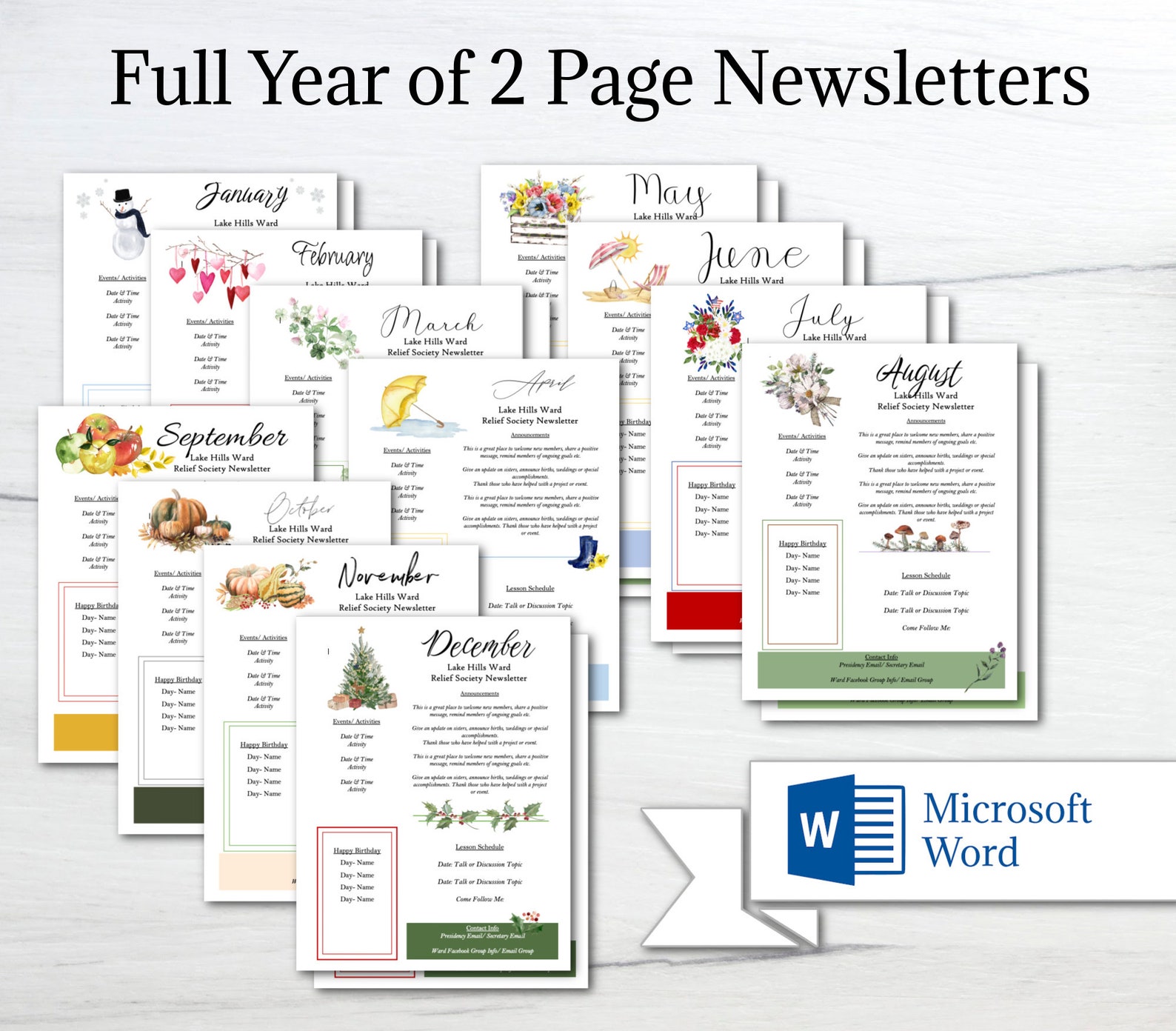 Monthly Newsletter Templates/ Full Year Newsletter Template Editable ...