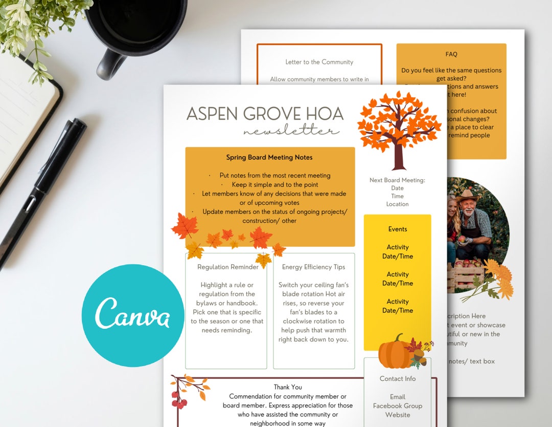 HOA Newsletter Fall/ Neighborhood Newsletter/ Editable Newsletter ...