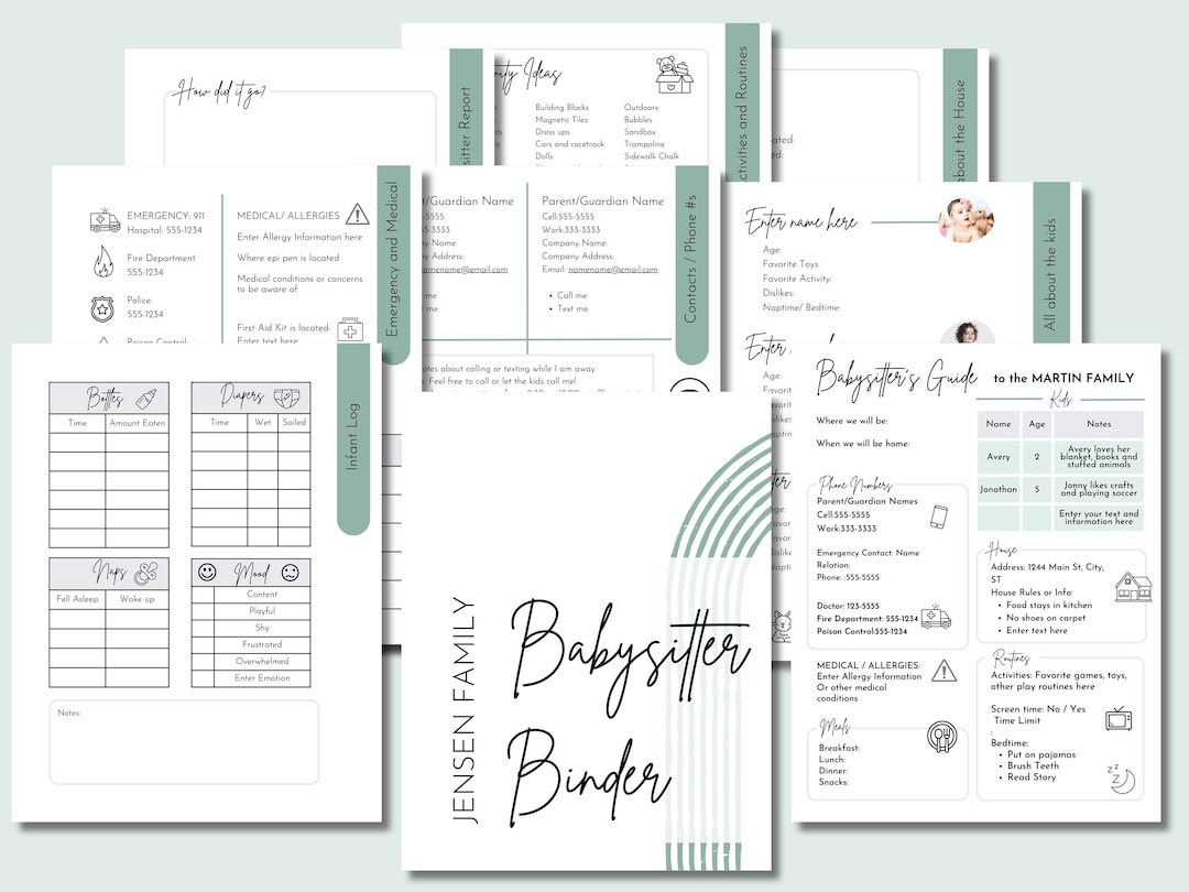 Editable Babysitter Notes | Babysitter Planner | Babysitting Guide ...