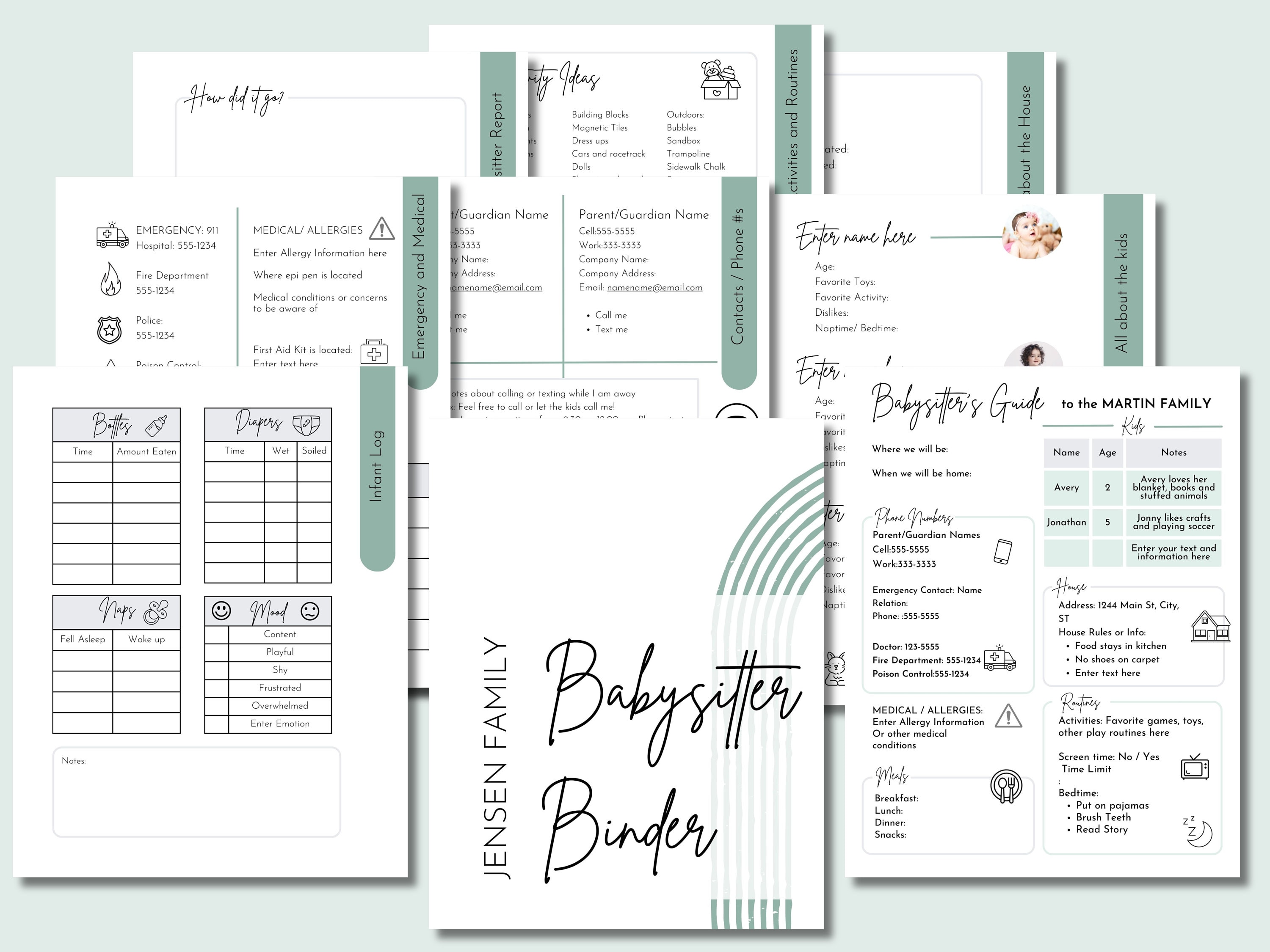 Editable Babysitter Notes | Babysitter Planner | Babysitting Guide ...