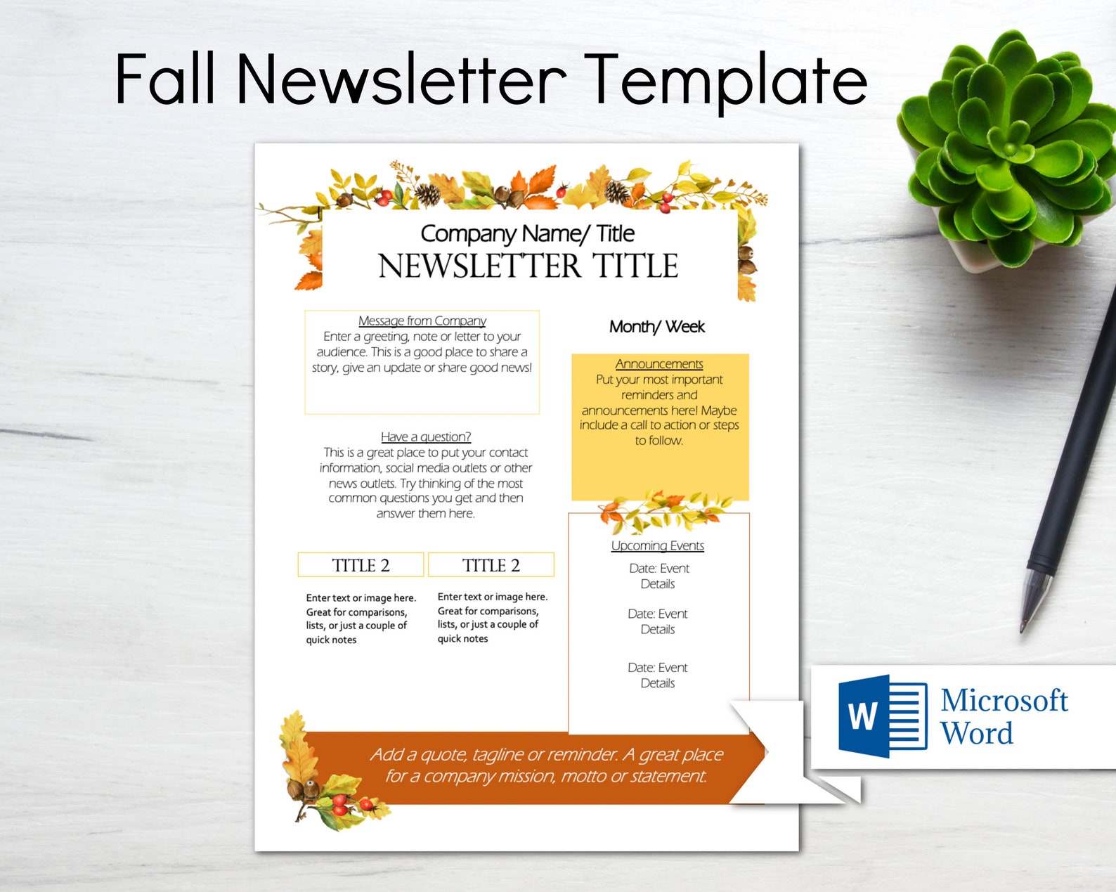 Editable Newsletter Template/ MS Word Newsletter Template/ Business ...