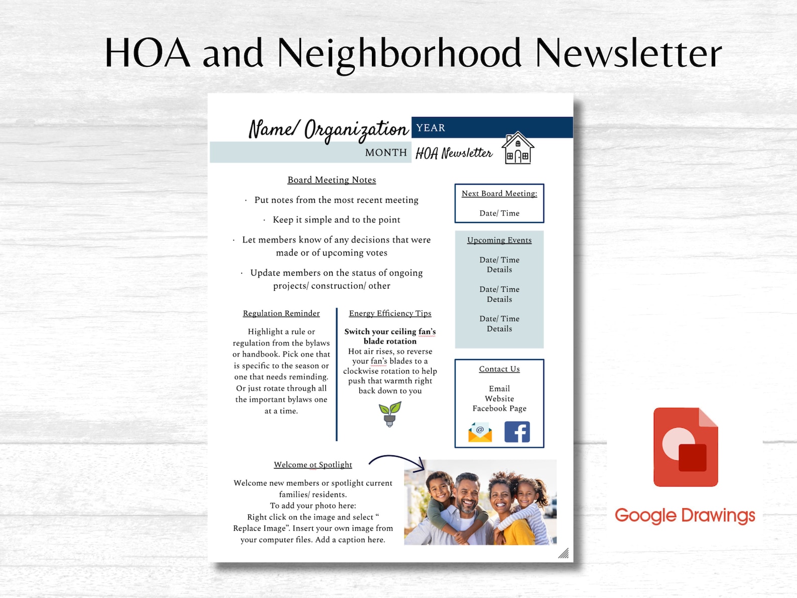 Neighborhood Newsletter for Google Drawing/ Editable HOA Newsletter ...