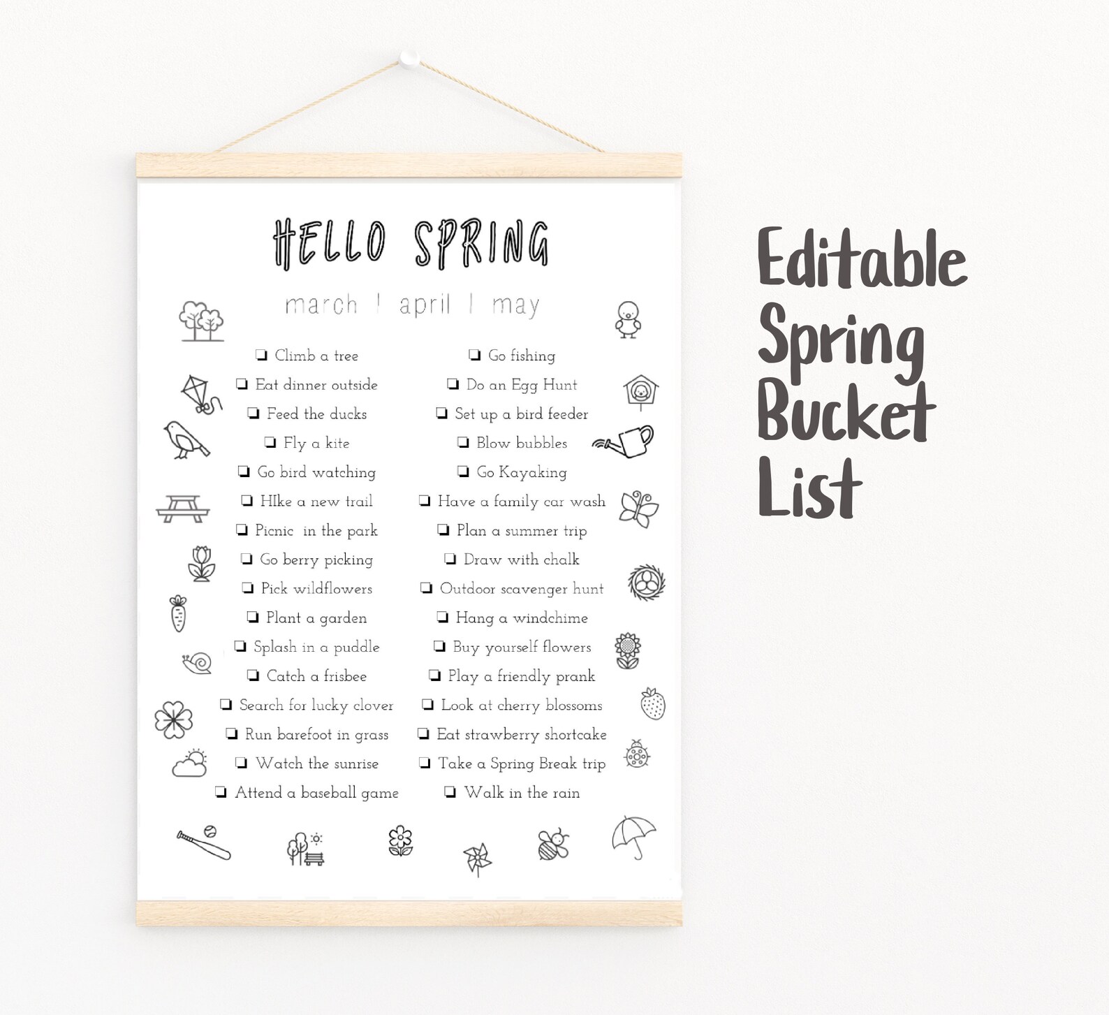 Editable Spring Bucket List / Printable Bucket List/ Spring Printable ...