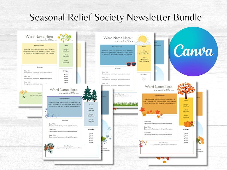 Relief Society Newsletter Bundle/ Ward Newsletter/ Editable Newsletter ...