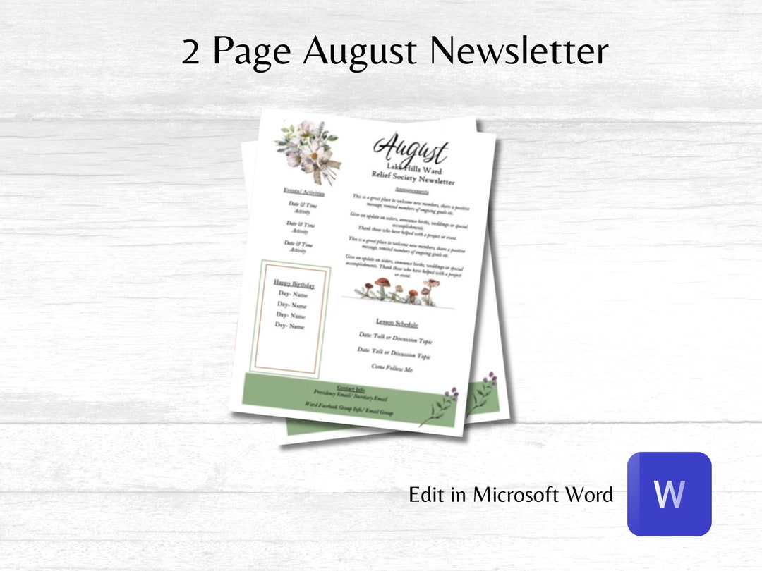 Editable August Newsletter Template/ MS Word Newsletter Template ...