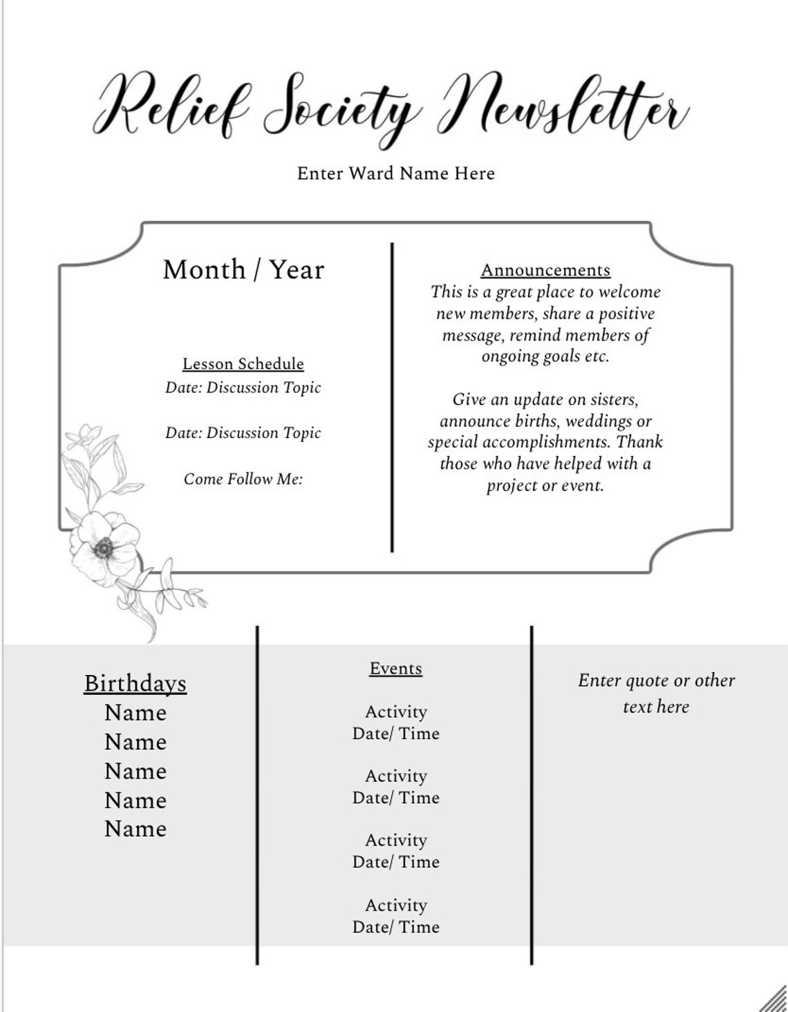 Relief Society Newsletter Template Editable Edit In Google Etsy