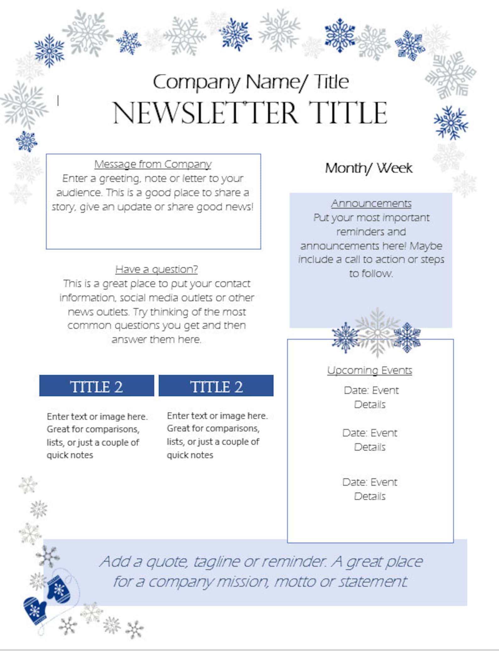 Editable Newsletter Template/ MS Word Newsletter Template/ Business ...