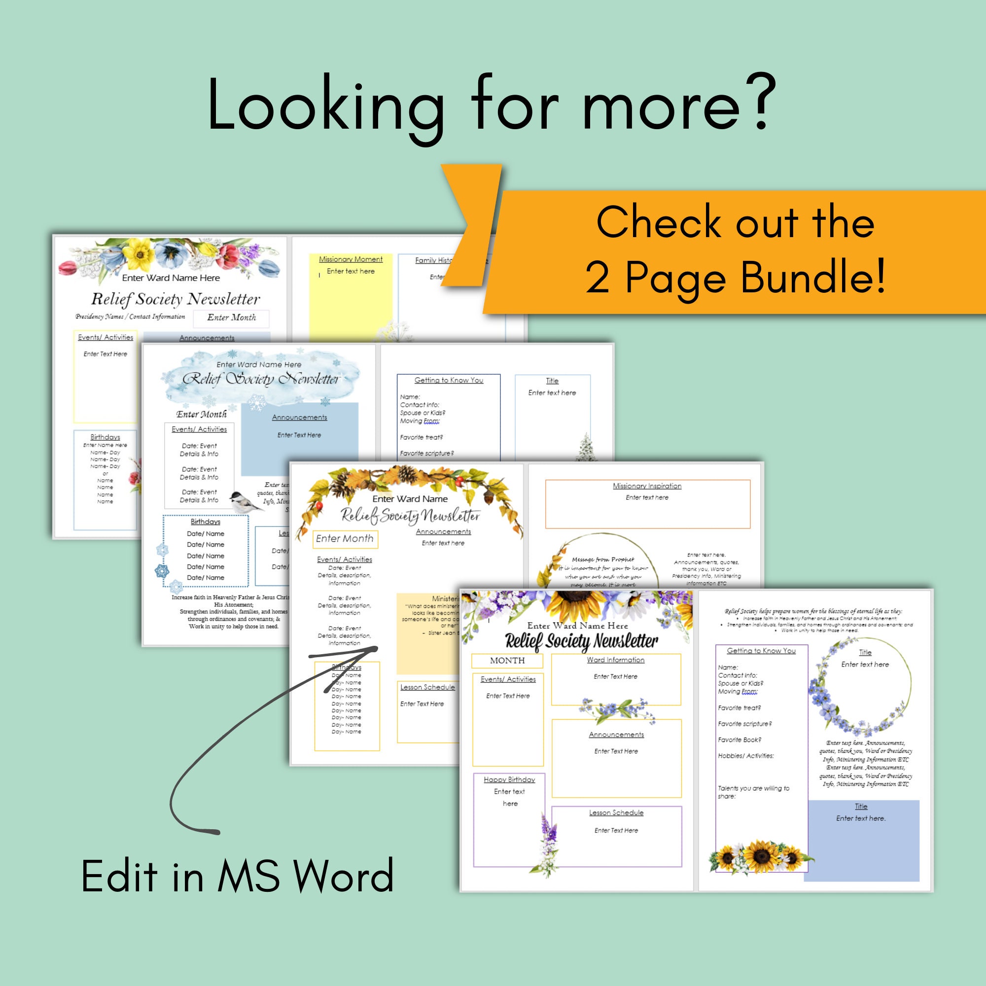 Editable Relief Society Newsletter Package/ Seasonal Newsletters/ LDS ...