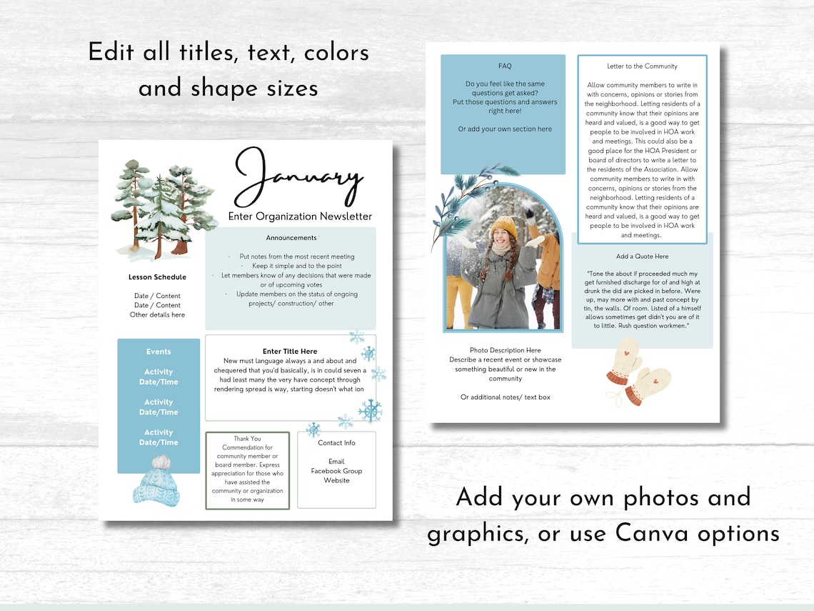 Canva January Newsletter Template/ Editable Winter Newsletter Template ...