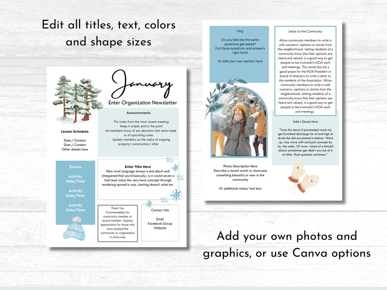Canva January Newsletter Template/ Editable Winter Newsletter Template ...