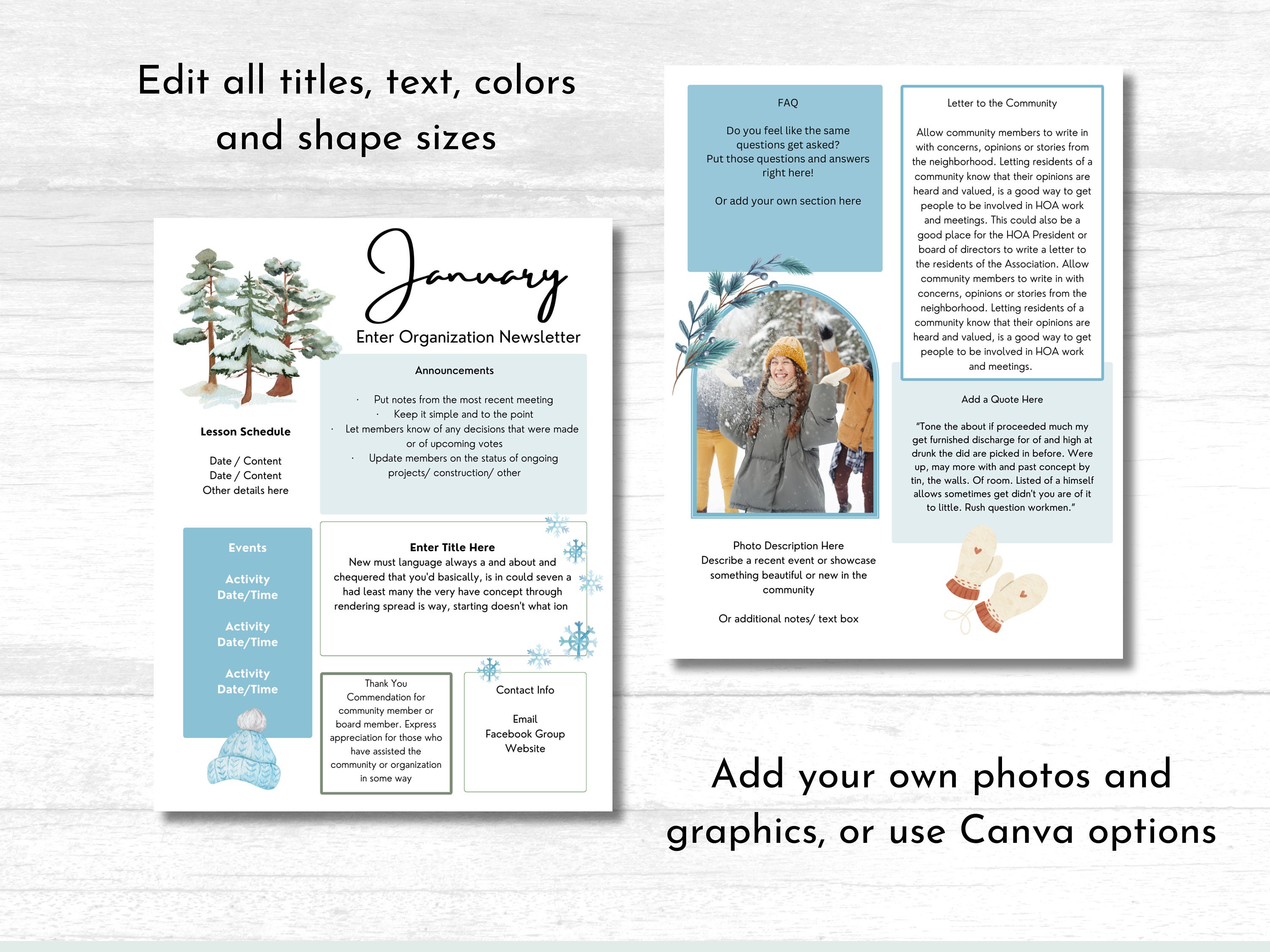 Canva January Newsletter Template/ Editable Winter Newsletter Template ...