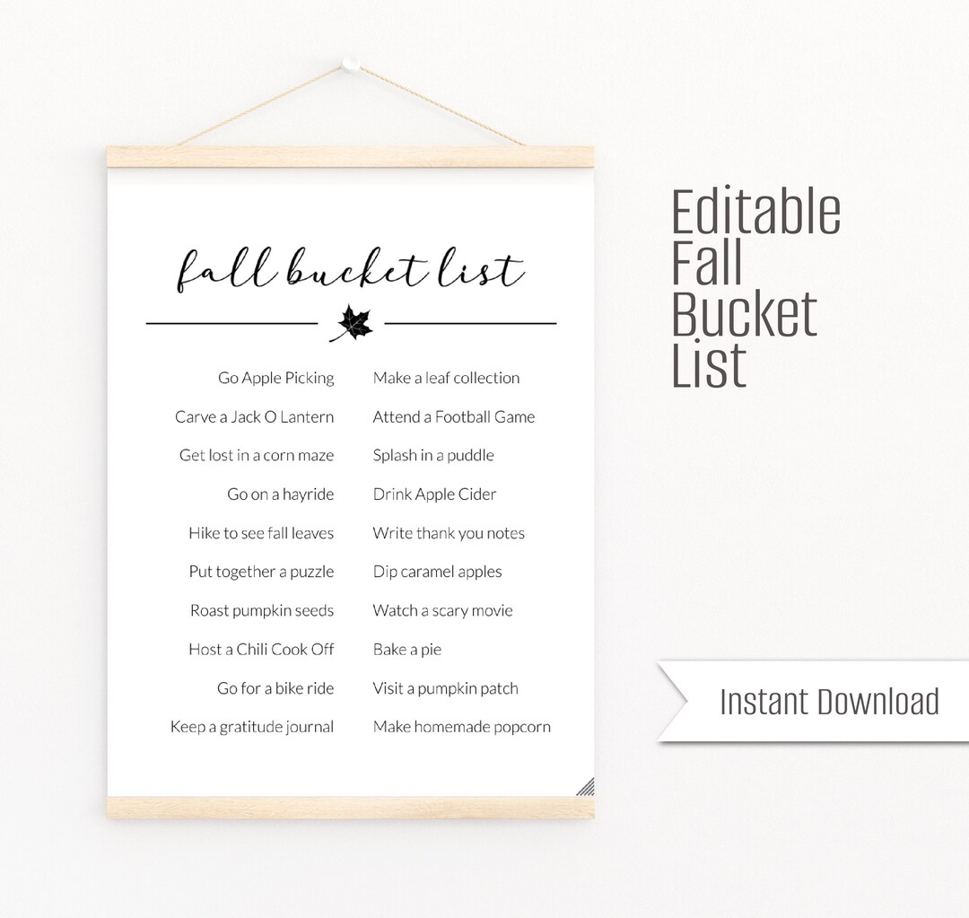 Editable Fall Bucket List Poster/ Printable Bucket List/ Autumn ...