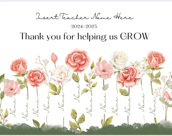 Custom Rose Teacher Gift Printable - Etsy