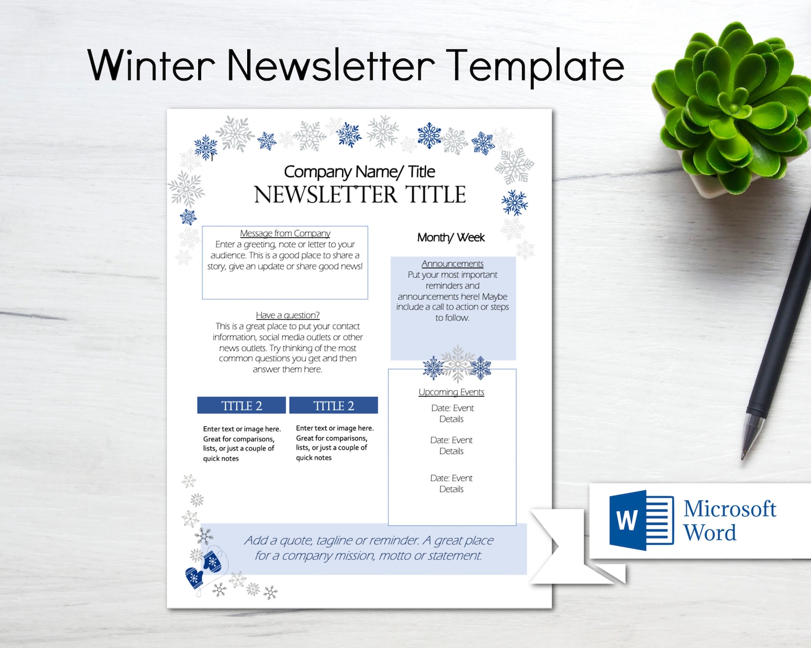 Editable Newsletter Template/ MS Word Newsletter Template/ Business ...