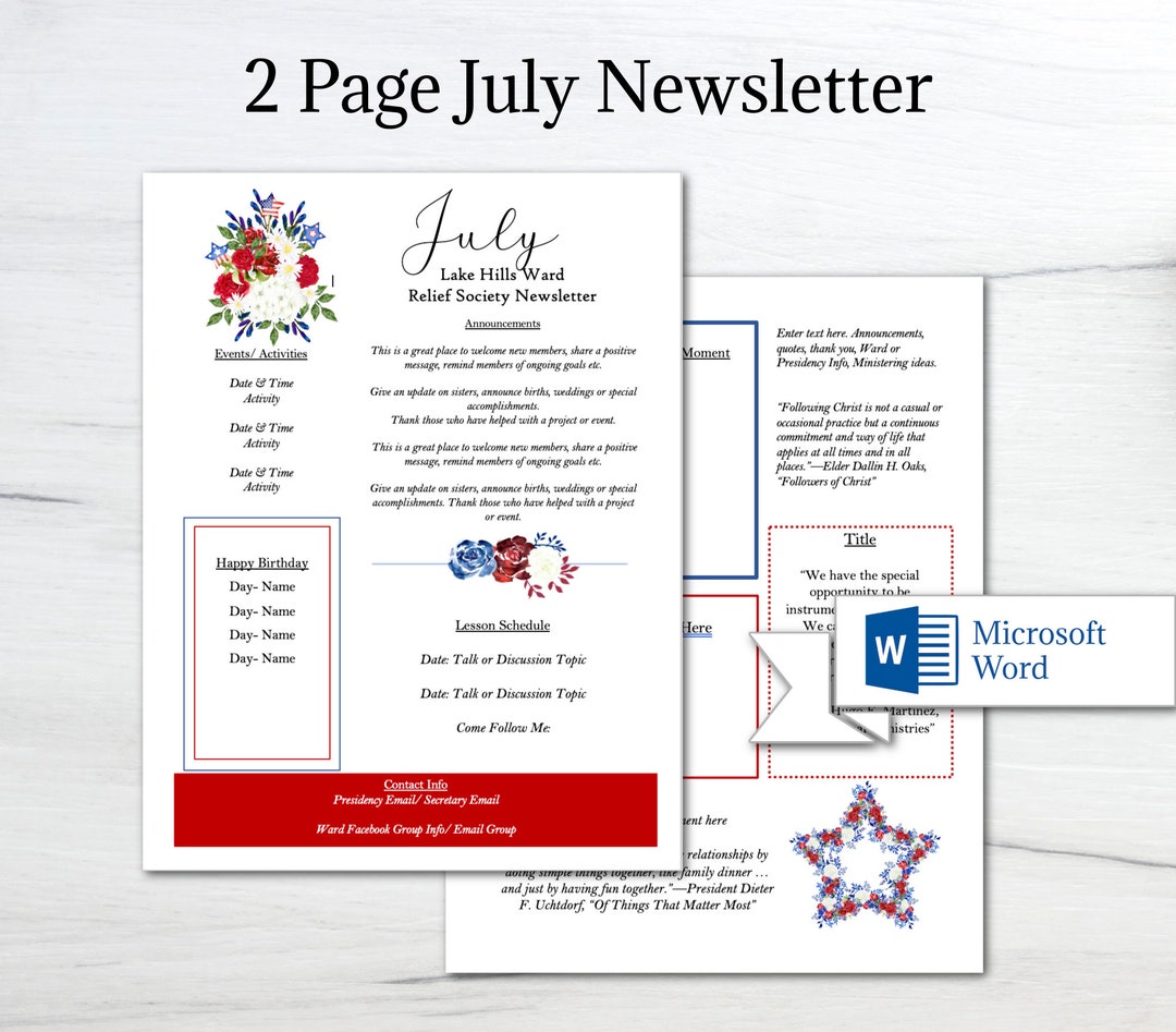 Editable July Newsletter Template/ MS Word Newsletter Template ...