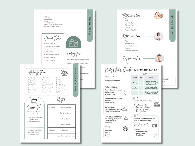Editable Babysitter Notes | Babysitter Planner | Babysitting Guide ...