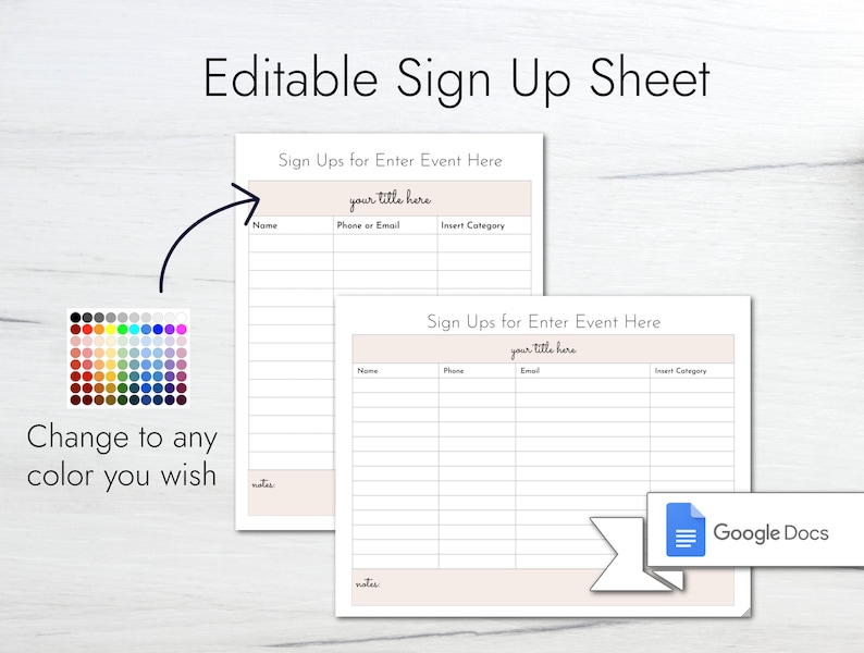 Editable Sign up Sheet Template / Printable Sign up Form / Sign in ...