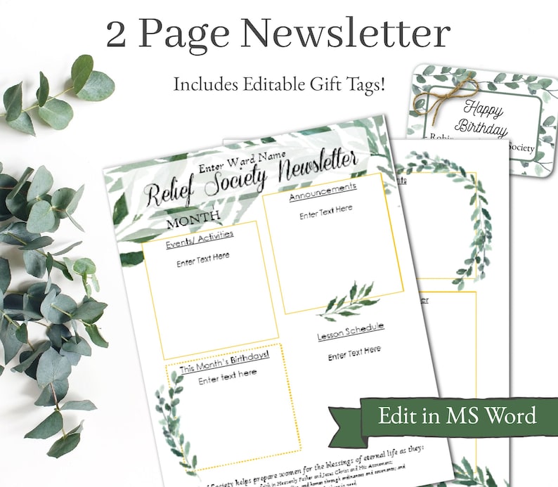 Editable Relief Society Newsletter/ LDS Newsletter Template/ Young ...