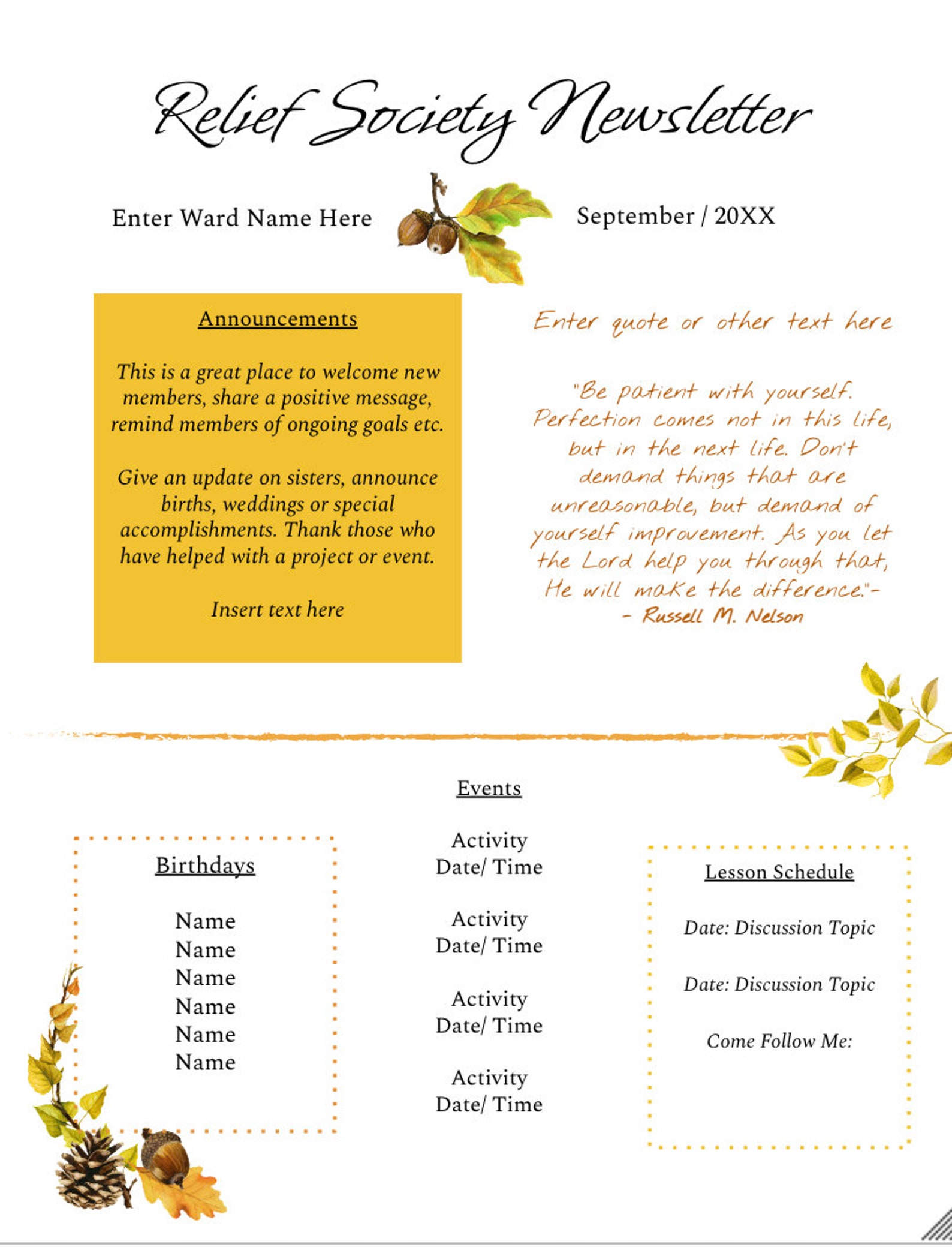 Relief Society Newsletter Template/ Edit in Google Docs/ LDS Newsletter ...