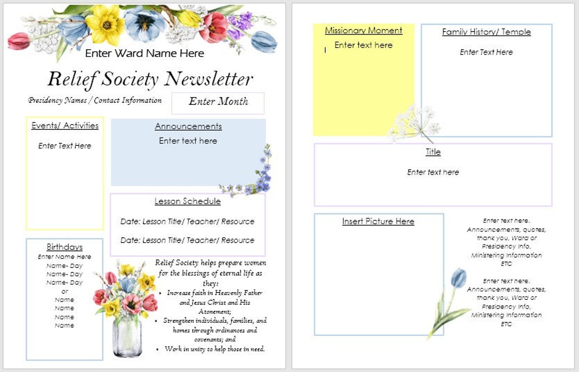 Editable Relief Society Newsletter Package/ Seasonal Newsletters/ LDS ...