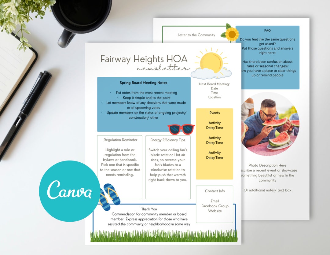HOA Newsletter/ Neighborhood Newsletter/ Editable Newsletter Template ...