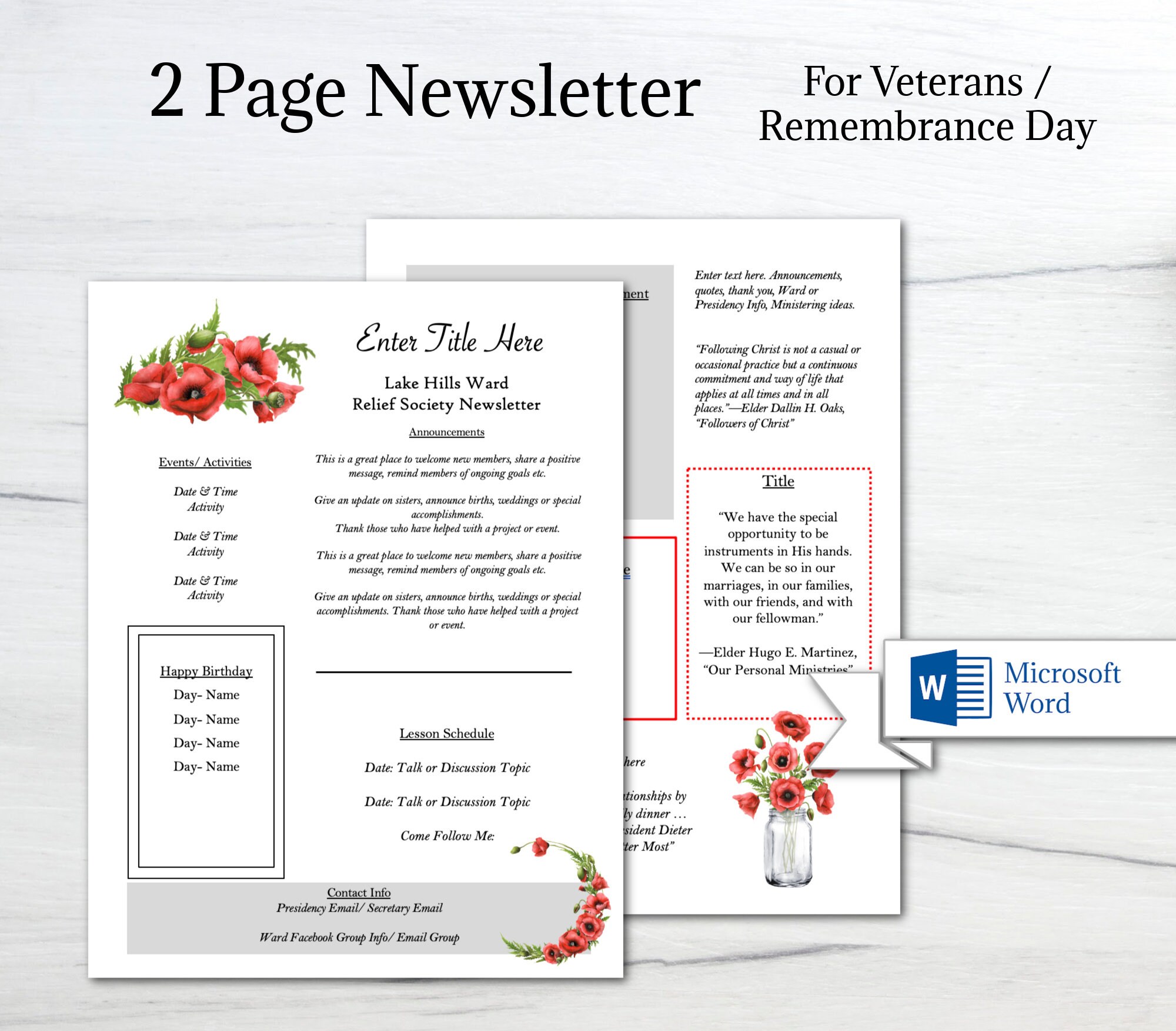 Editable Veterans Day Newsletter Template/ Remembrance Day/ Business ...