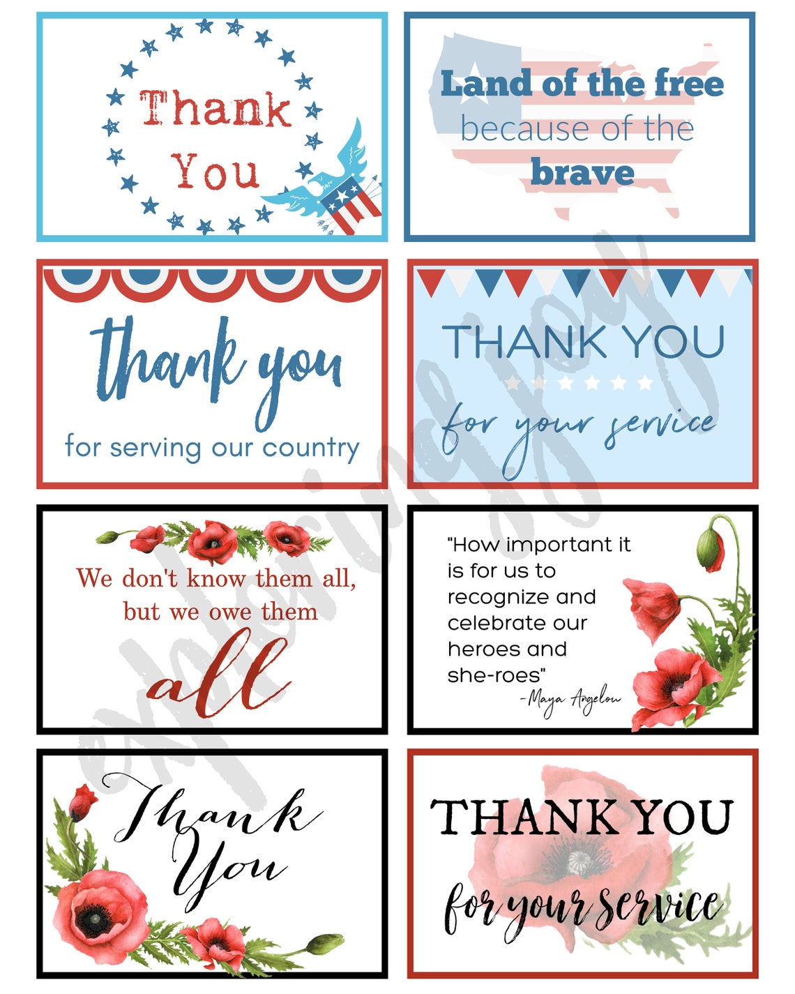 Printable Veterans Day Cards/ Patriotic Gift Tags/ Memorial - Etsy