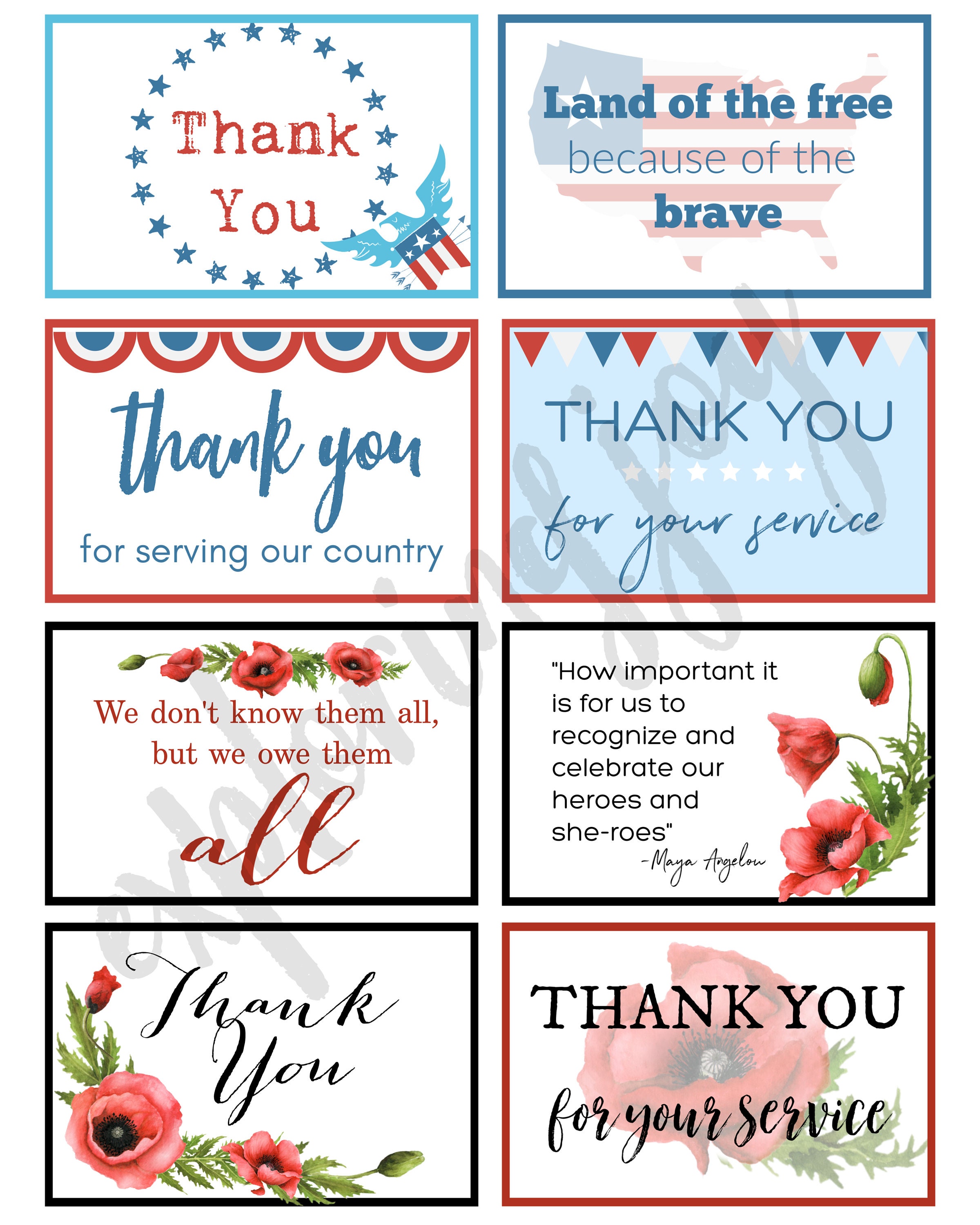 Printable Veterans Day Cards/ Patriotic Gift Tags/ Memorial - Etsy