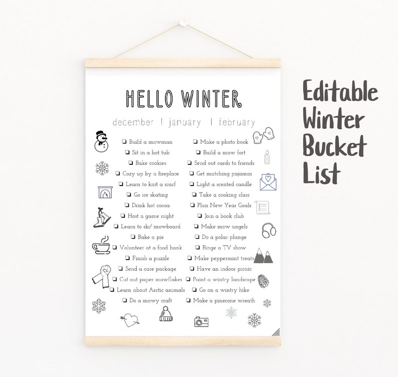 Editable Winter Bucket List/ Printable Bucket List/ Christmas Printable ...