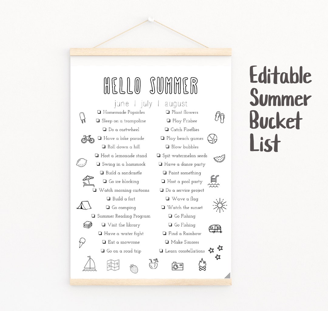 Kids Summer Bucket List / Printable Summer Bucket List | Editable ...