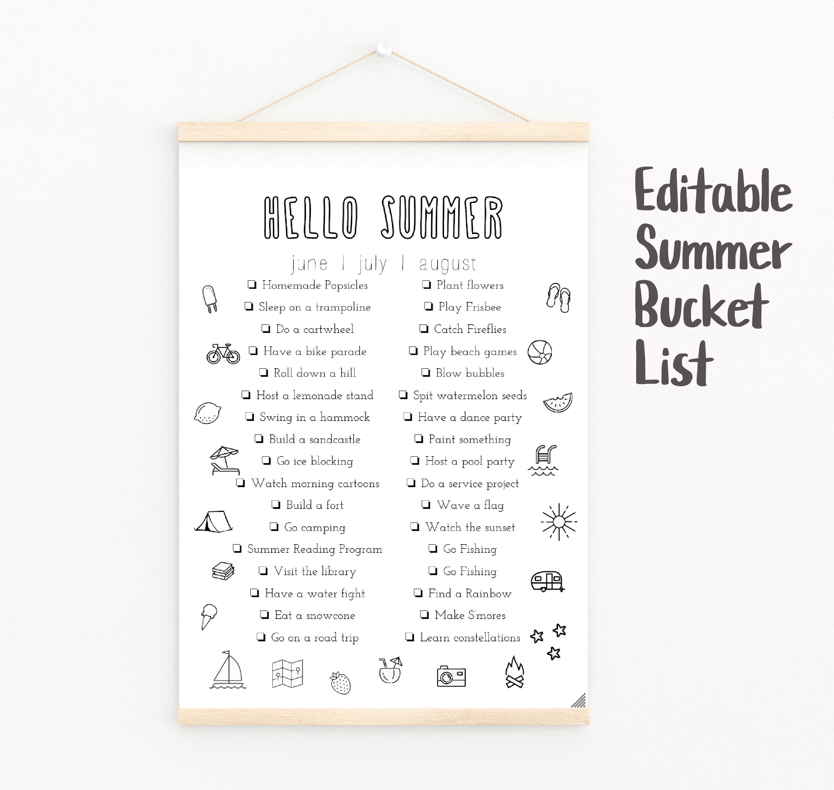 Kids Summer Bucket List / Printable Summer Bucket List Editable Summer ...