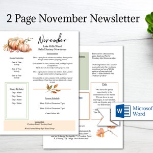 Editable November Newsletter Template/ MS Word Newsletter Template ...