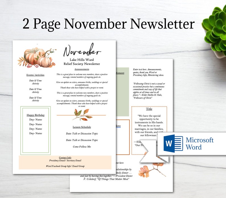 Editable November Newsletter Template/ MS Word Newsletter Template ...