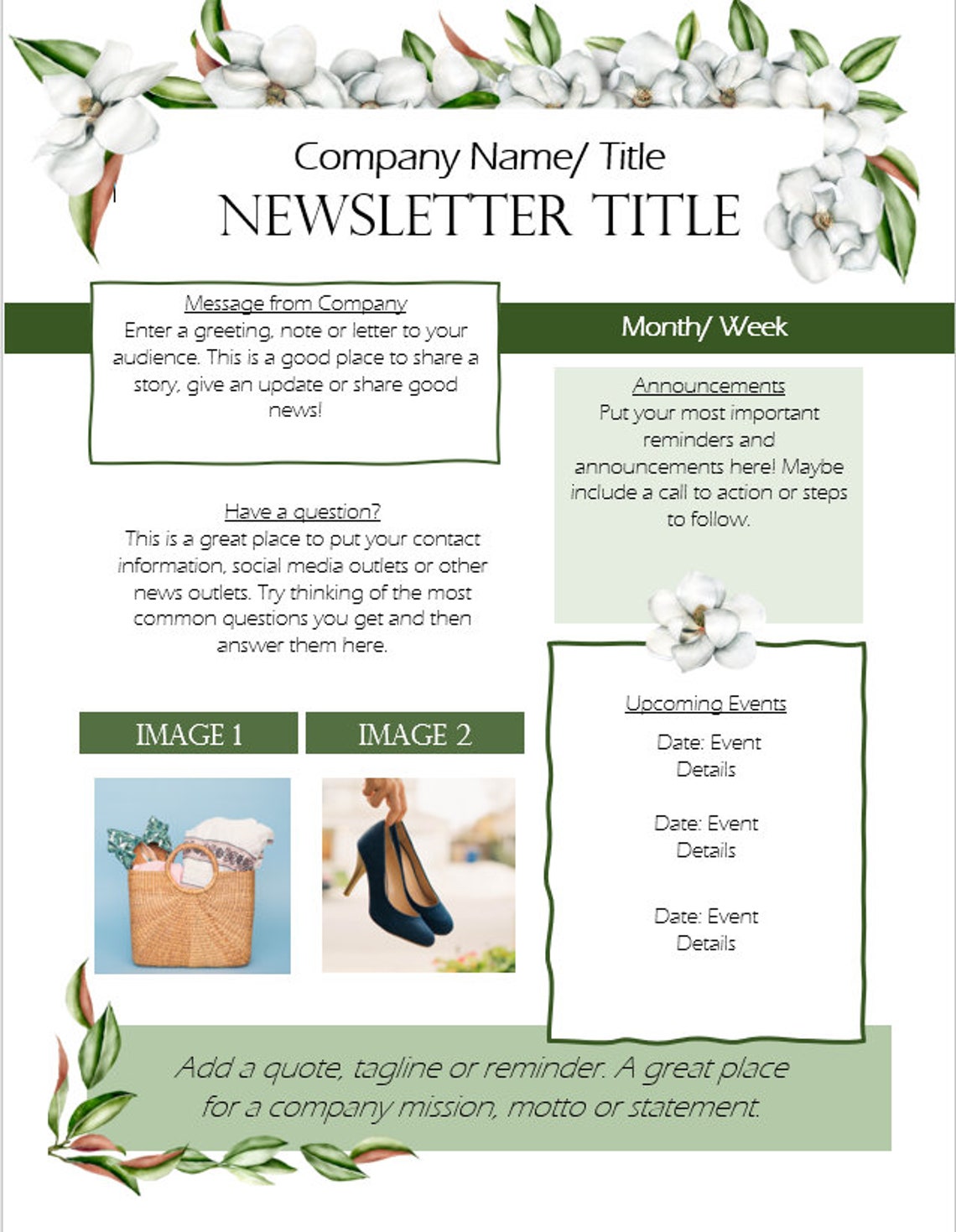 Editable Newsletter Template/ Edit in Word Newsletter/ Magnolia ...