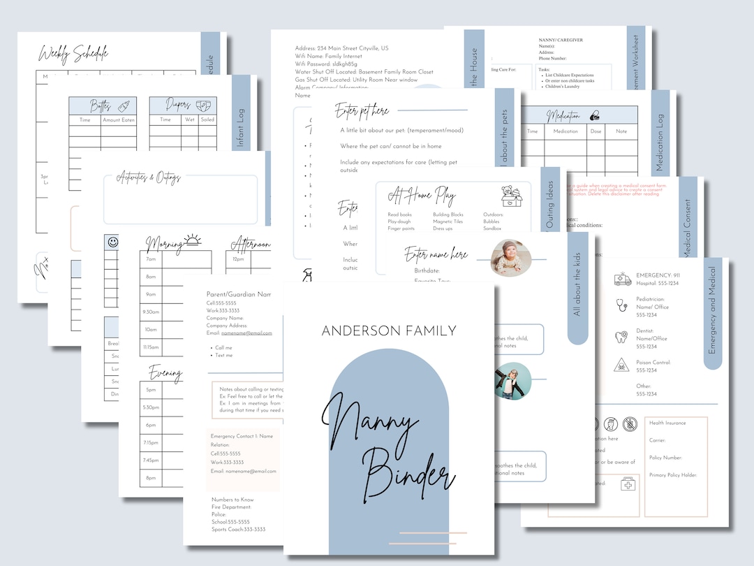 Editable Nanny Binder/ Nanny Notes/ Nanny Agreement/ Nanny Planner ...