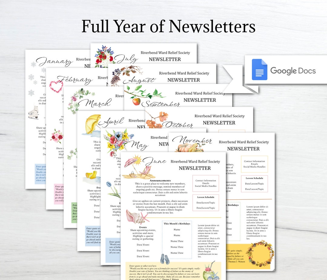 Full Year Newsletter Template Bundle/ 12 Monthly Newsletters/ Editable ...