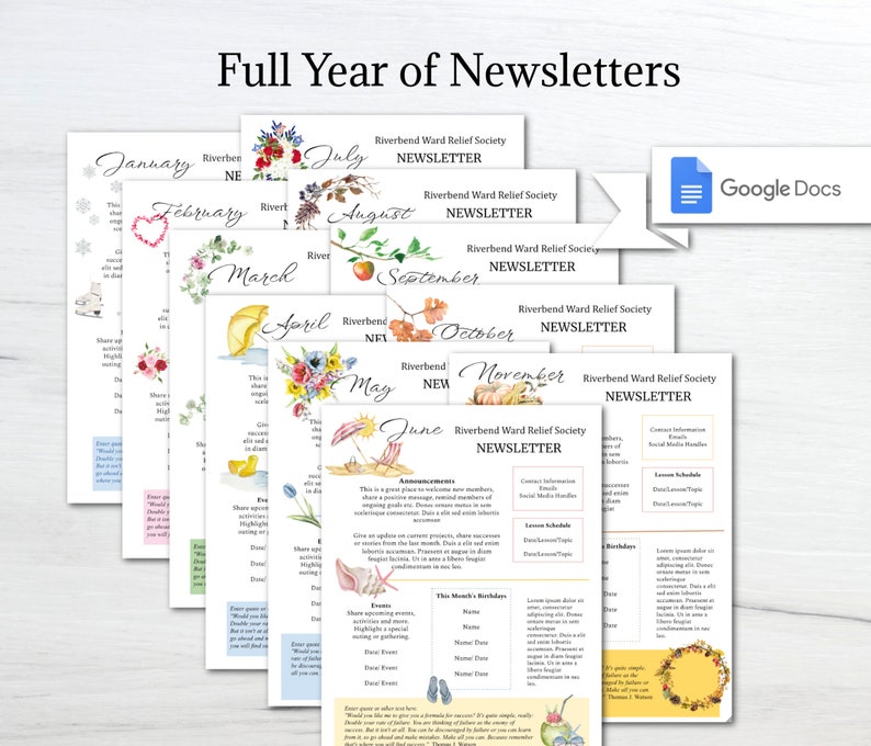 Full Year Newsletter Template Bundle/ 12 Monthly Newsletters/ Editable ...