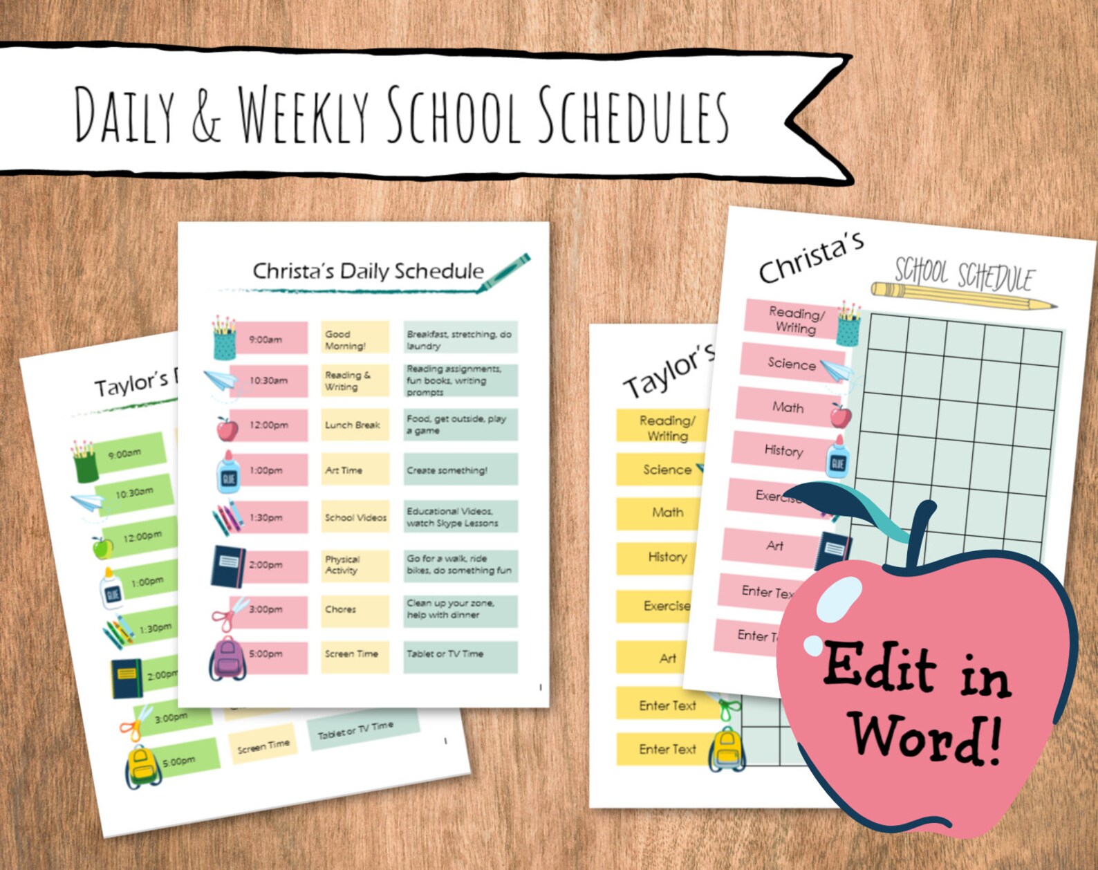 Editable Schedule/ Editable Homeschool Schedule/ Schedule for - Etsy