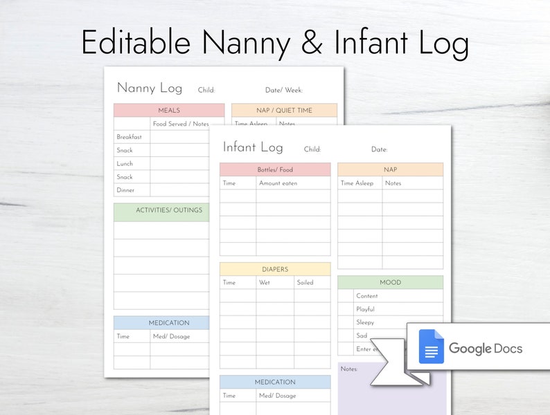 Nanny Notes/ Nanny Log/ Editable Template/ Daycare Report/ Childcare ...