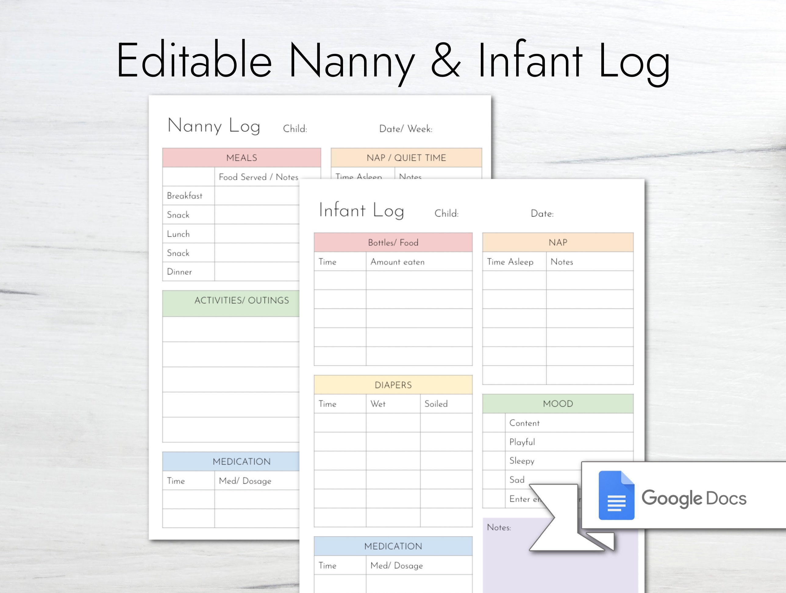 Nanny Notes/ Nanny Log/ Editable Template/ Daycare Report/ Childcare ...