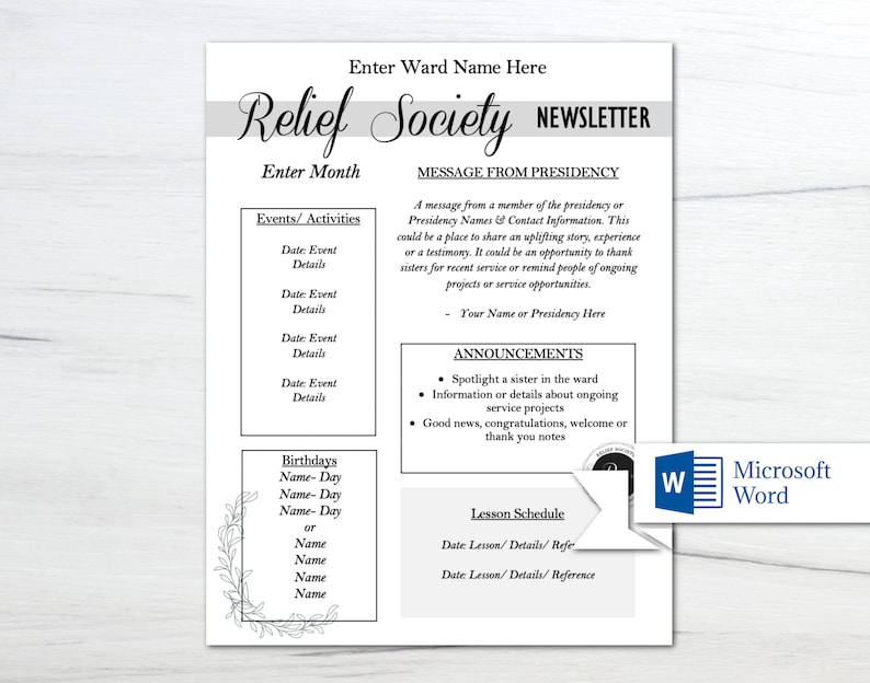 Editable Relief Society Newsletter/ 2023 Newsletter/ LDS - Etsy
