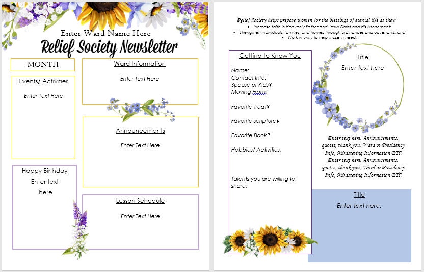 Editable Relief Society Newsletter Package/ Seasonal Newsletters/ LDS ...