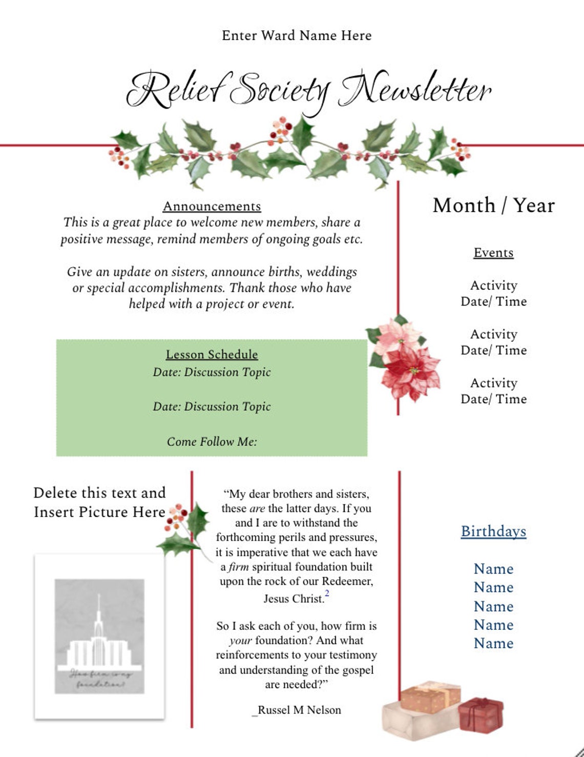 Editable Relief Society Newsletter for Christmas/ December - Etsy