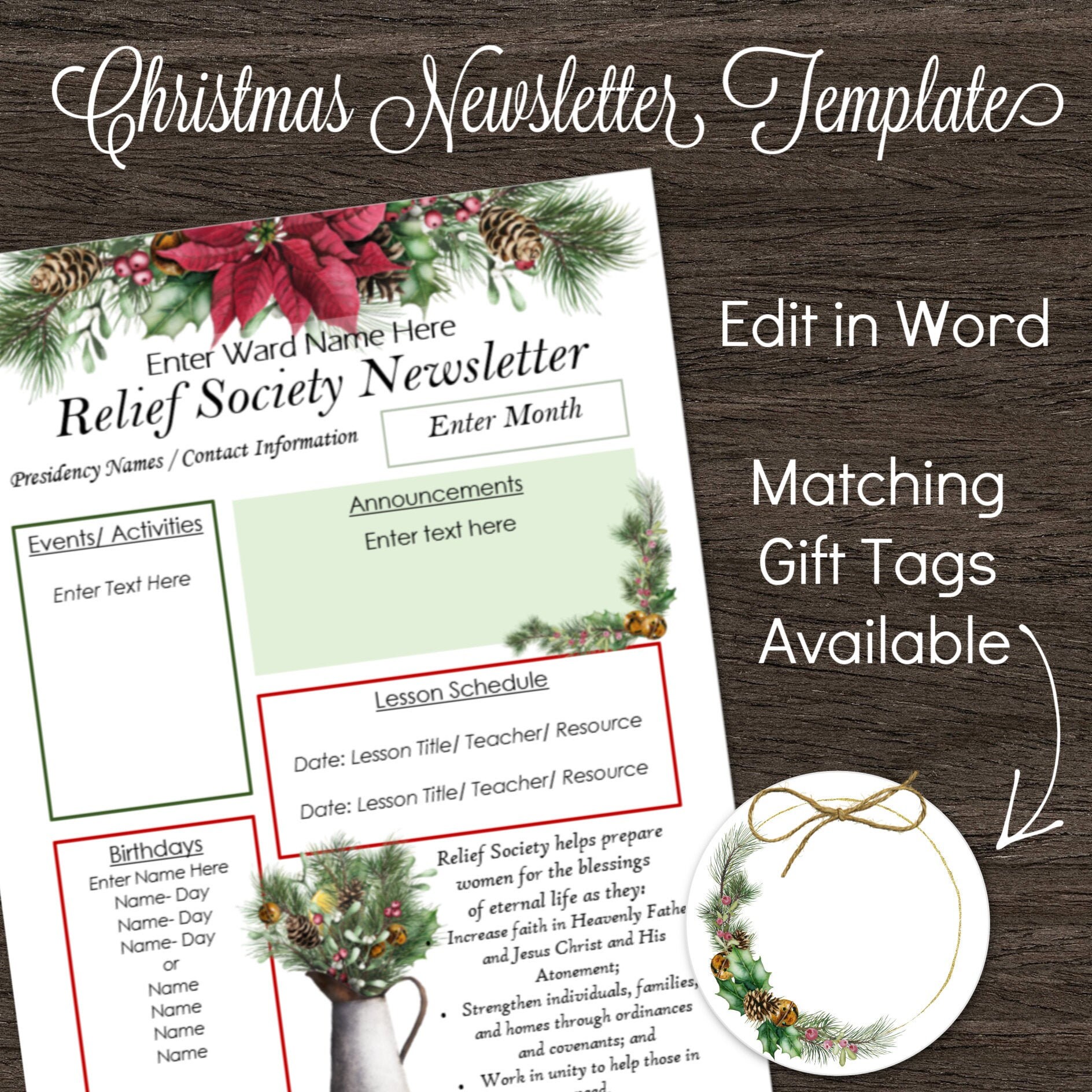 Editable Relief Society Newsletter for Christmas/ December | Etsy