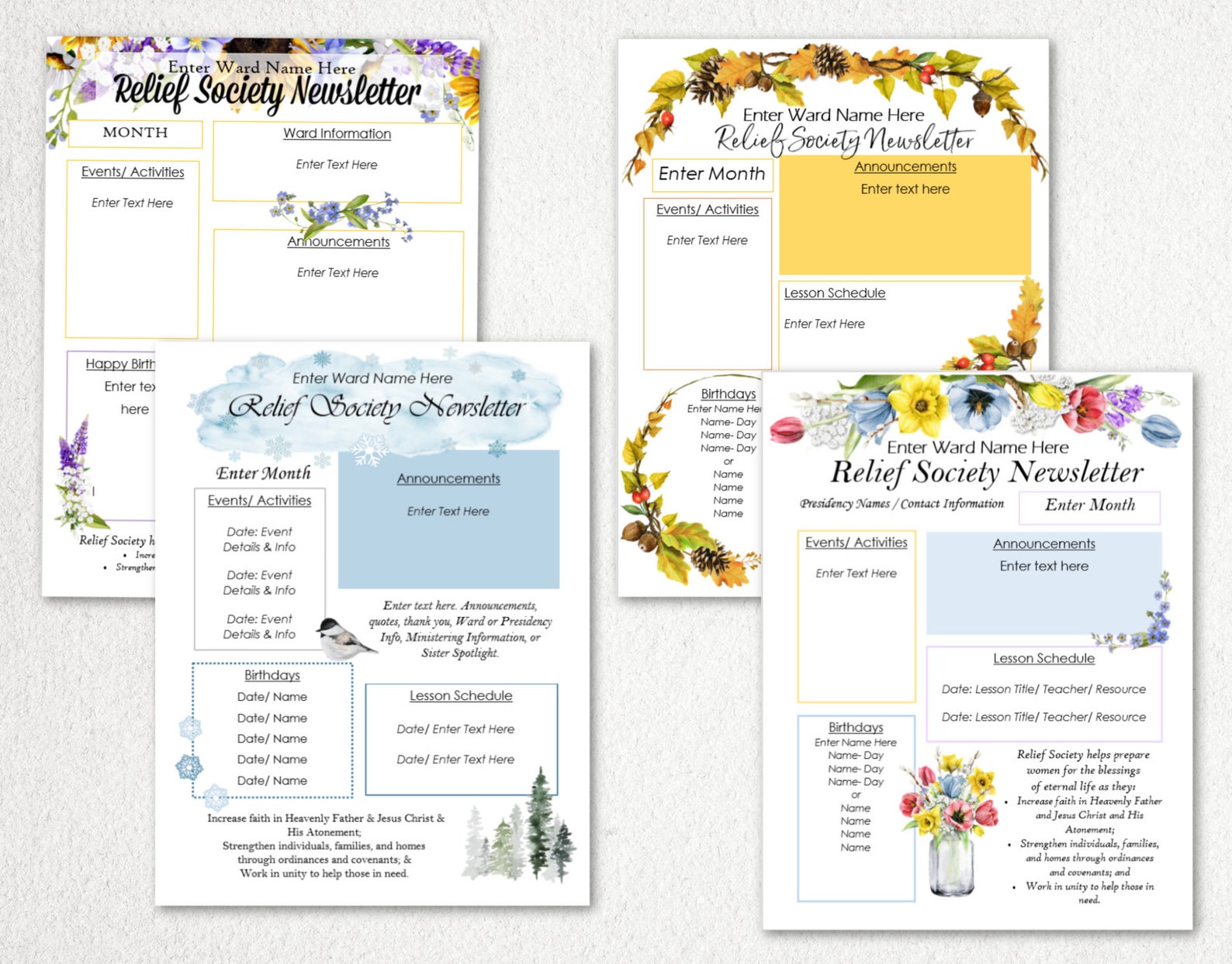 Editable Relief Society Newsletter Package/ Seasonal Newsletters/ LDS ...