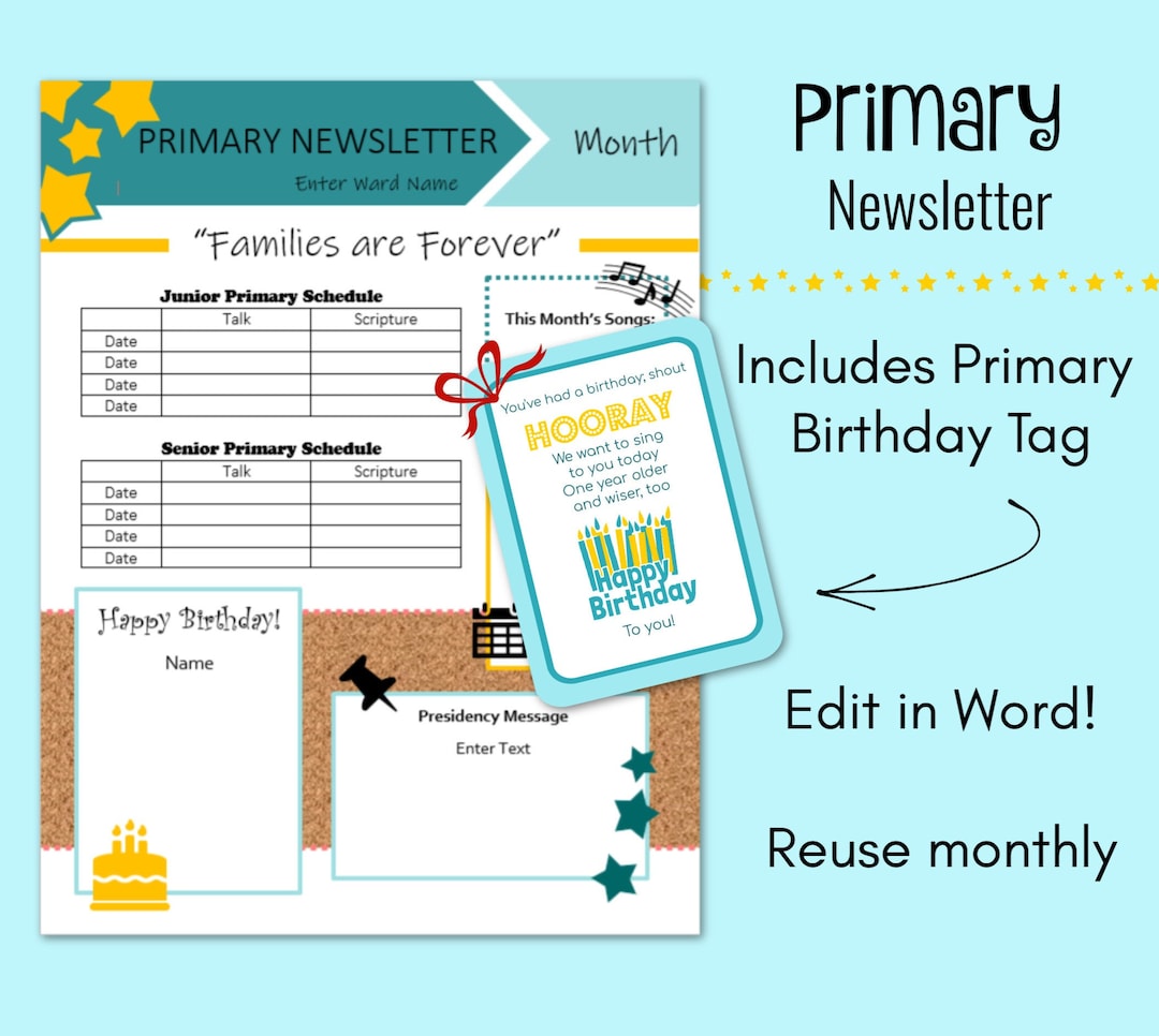 LDS Primary Newsletter/ Editable Newsletter Template/ Church Newsletter ...