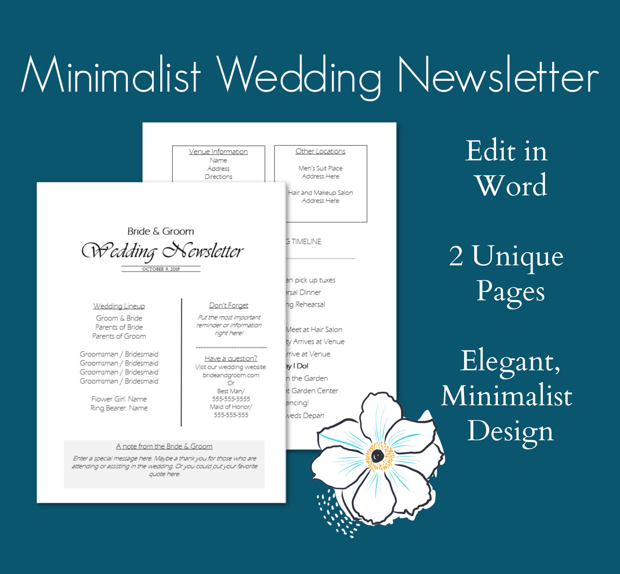 Wedding Newsletter Template/ Wedding Itinerary Timeline/ - Etsy