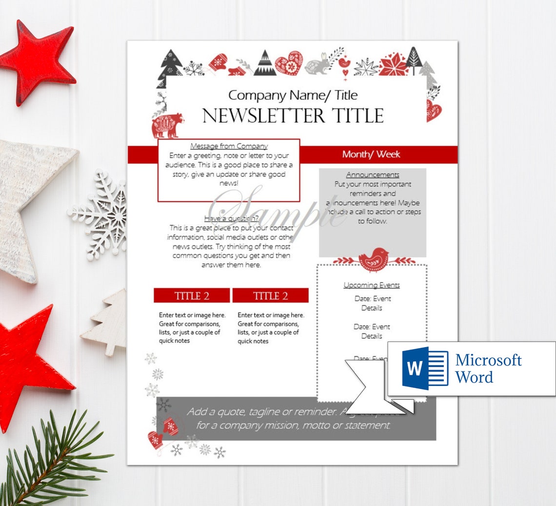 Editable Newsletter Template/ Christmas Newsletter Template/ Business ...